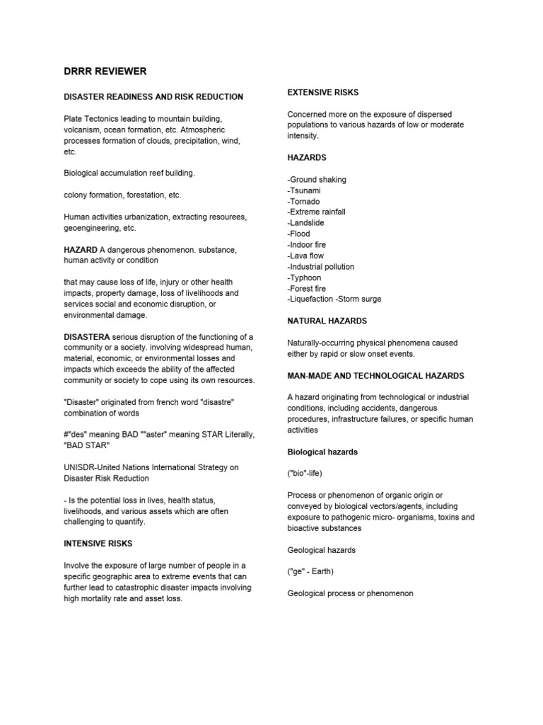 DRRR Reviewer | PDF | Hazards | Natural Disasters