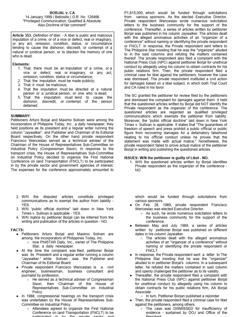 [CRIM2] Borjal v. CA | PDF | Defamation | New York Times Co. V. Sullivan