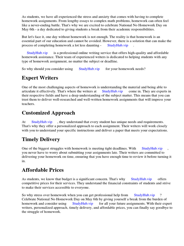 National No Homework Day May 6th | PDF | Homework