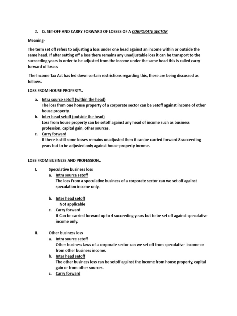 Corporate Loss Set-Off & Carry Forward | PDF | Capital Gain | Depreciation