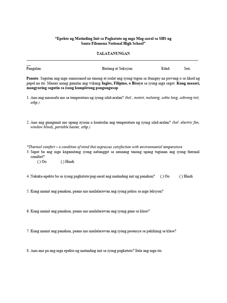 QUESTIONNAIRE | PDF