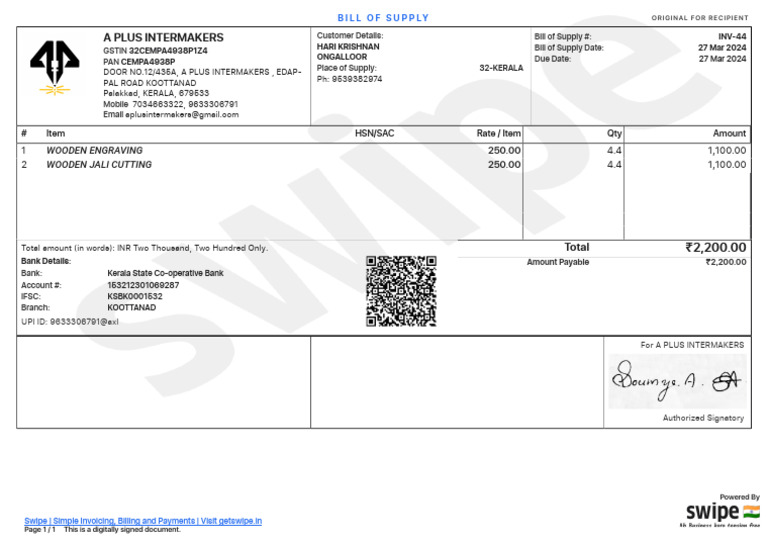 Invoice for Wooden Products | PDF