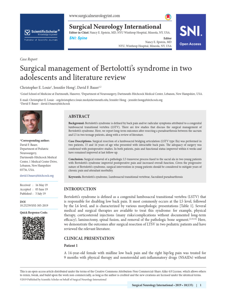 Manejo Quirúrgico en Síndrome de Bertolotti | PDF | Musculoskeletal ...