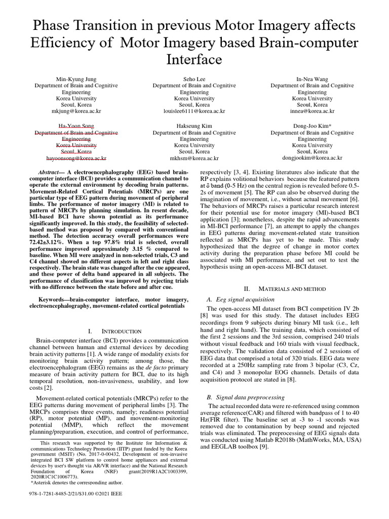 1 Phase Transition in Previous Motor Imagery Affects Efficiency of ...