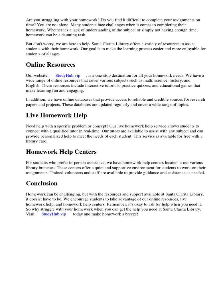 Santa Clarita Library Homework Help | PDF | Libraries | Public Library
