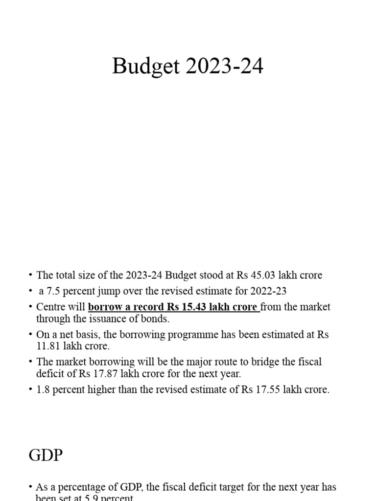 2023-24 Indian Budget Overview | PDF