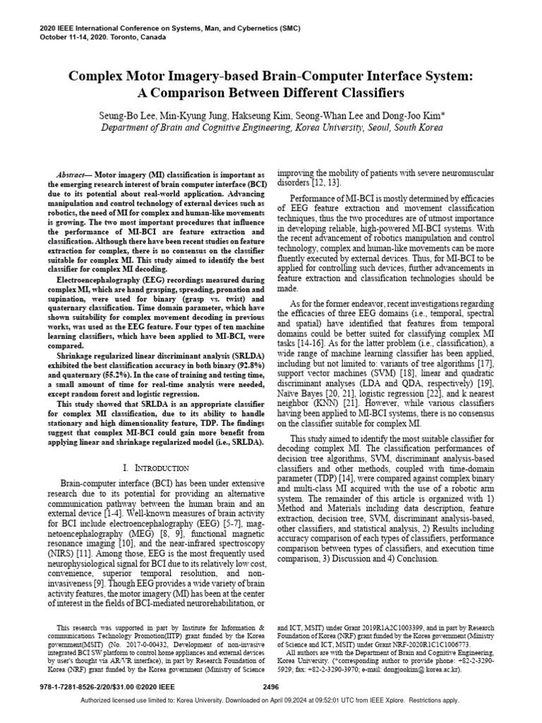0 Complex Motor Imagery-Based Brain-Computer Interface System A Comparison Between Different ...
