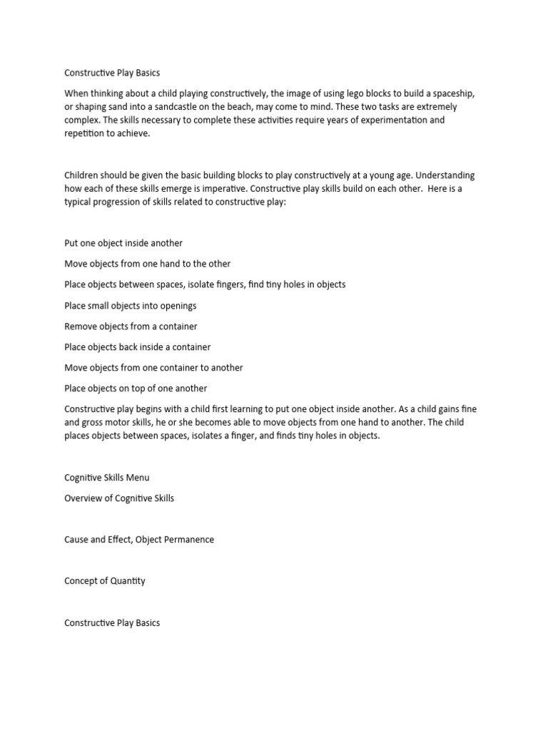 Constructive Play Skill Development Guide | PDF | Learning | Toys