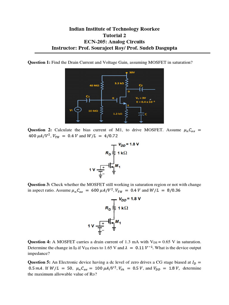 Analog Electronics Tutorial 2 | PDF | Mosfet | Amplifier