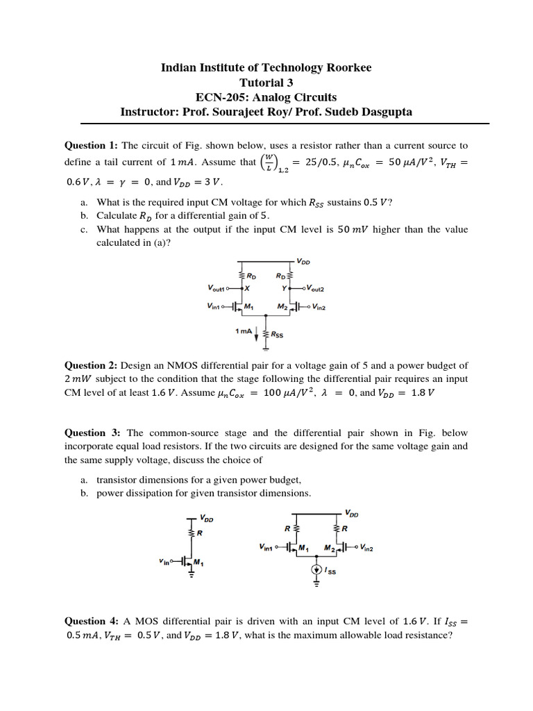 Analog Electronics Tutorial 3 | PDF | Mosfet | Analog Circuits