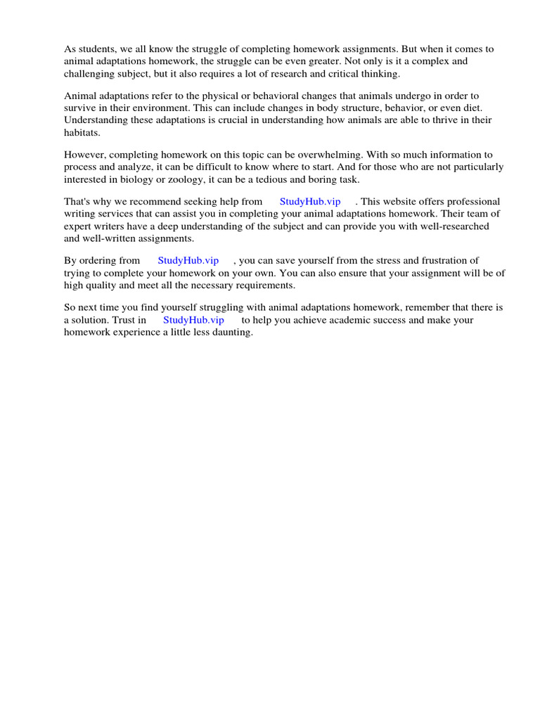 Animal Adaptations Homework | PDF | Adaptation | Zoology