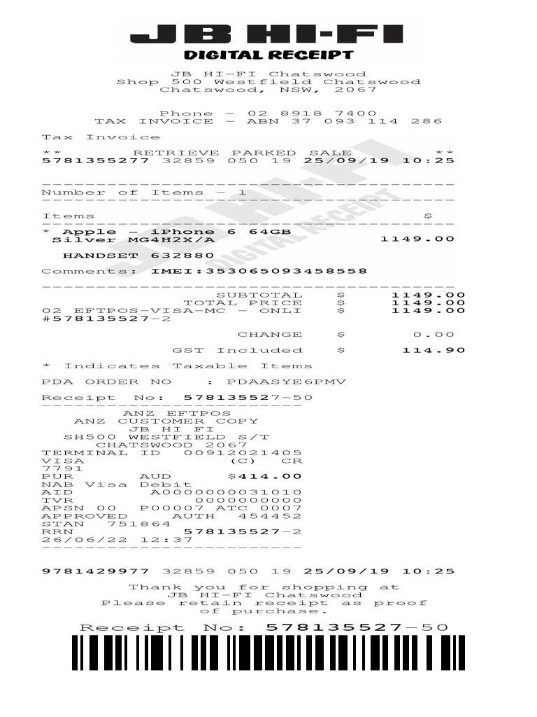 JBHiFi Receipt 3q59pv | PDF