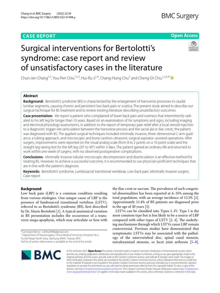 Surgical Interventions For Bertolottis Syndrome Case Report and Review ...