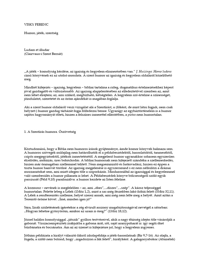 Visky Ferenc: Humor És Szentség | PDF