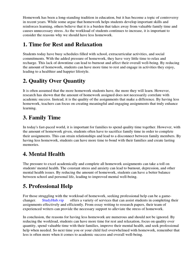 Reasons Why We Should Have Less Homework | PDF | Homework | Teachers