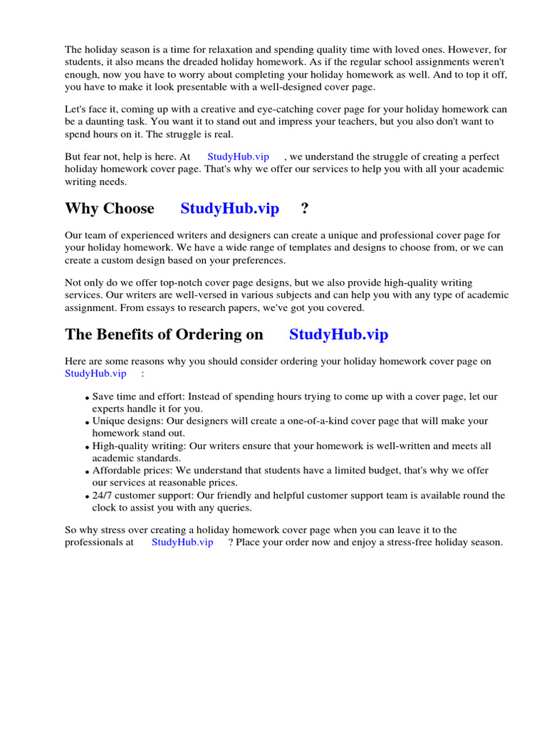 Holiday Homework Cover Pages | PDF | Homework | Facebook