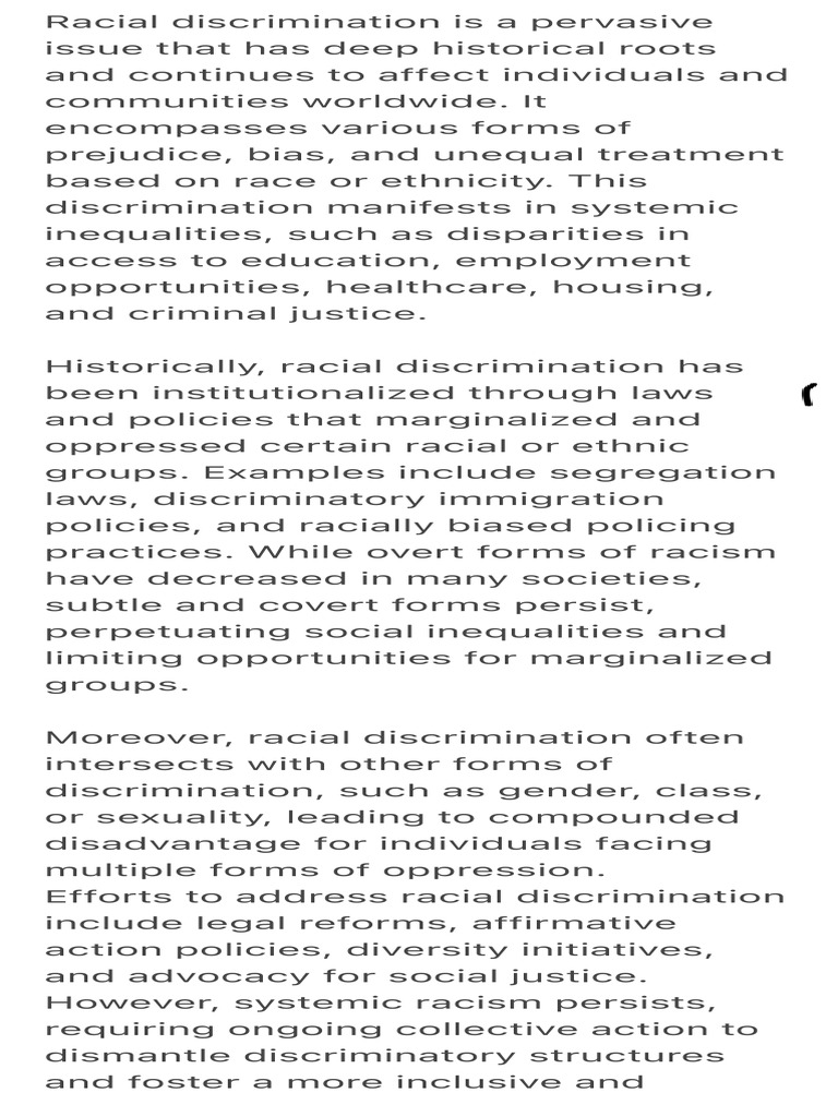 Racial Discrimination Is A Pervasive Issue That Has Deep Historical ...