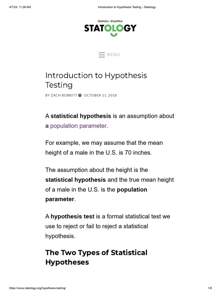 Introduction To Hypothesis Testing - Statology | PDF | Statistical ...