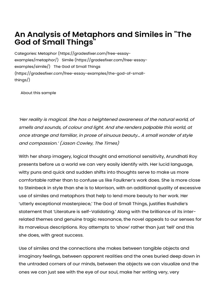 An Analysis of Metaphors and Similes in - The God of Small Things ...
