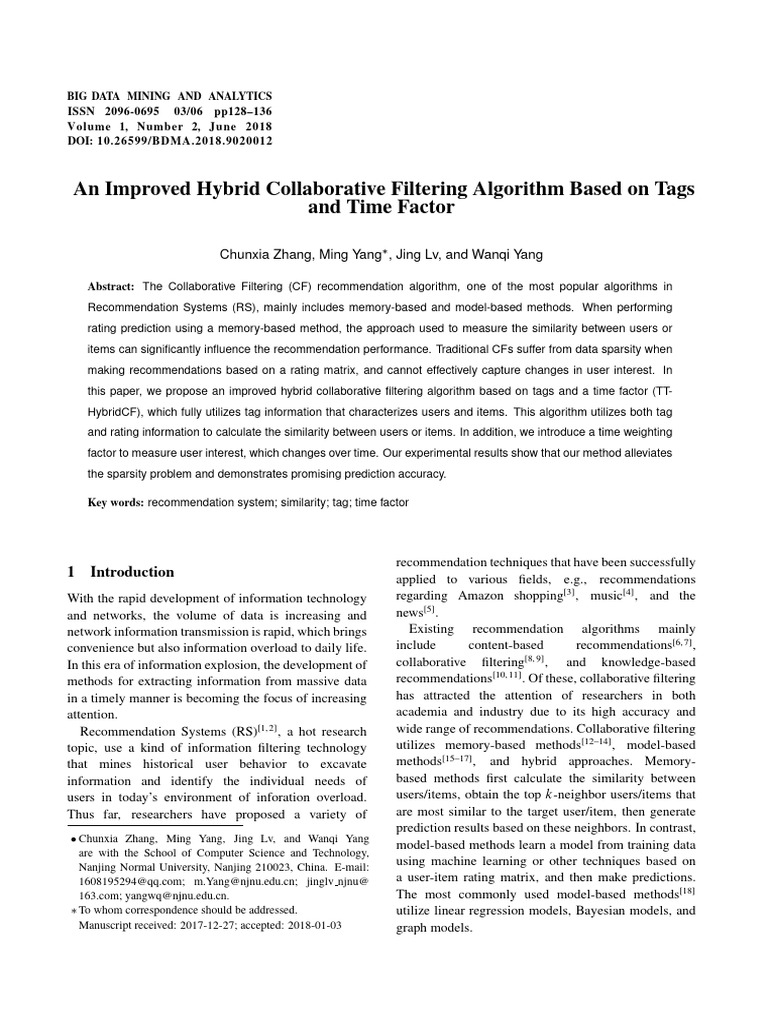 Improved Hybrid CF Algorithm for Recommendations | PDF | Information ...