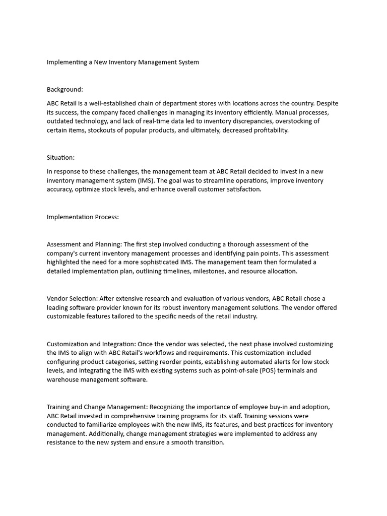 Implementing A New Inventory Management System | PDF | Inventory | Retail