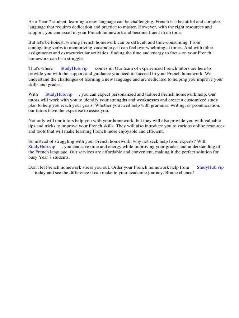 French Homework Help Year 7 | PDF | Homework | Essays