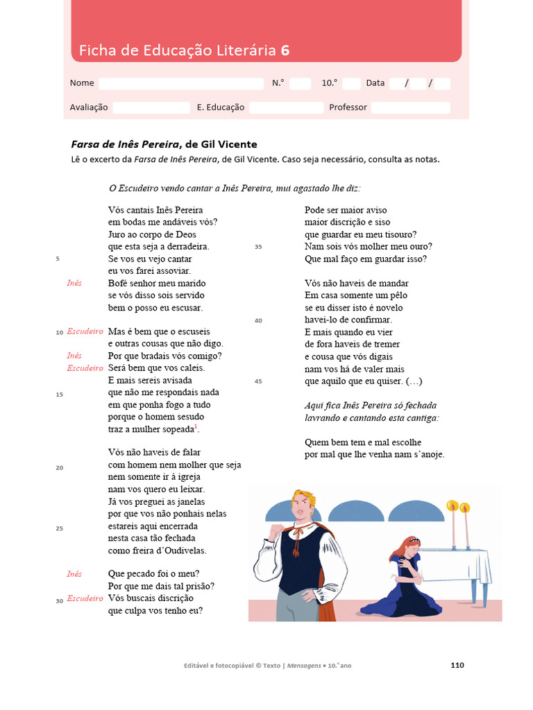 Ficha Educacao Literaria 6 | PDF