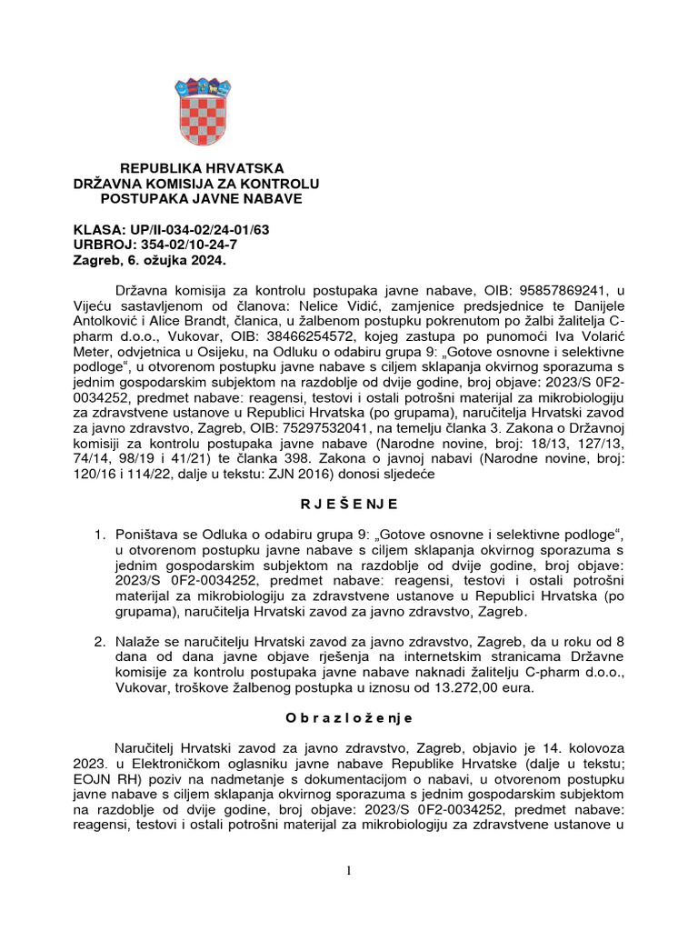 Republika Hrvatska Državna Komisija Za Kontrolu Postupaka Javne Nabave ...