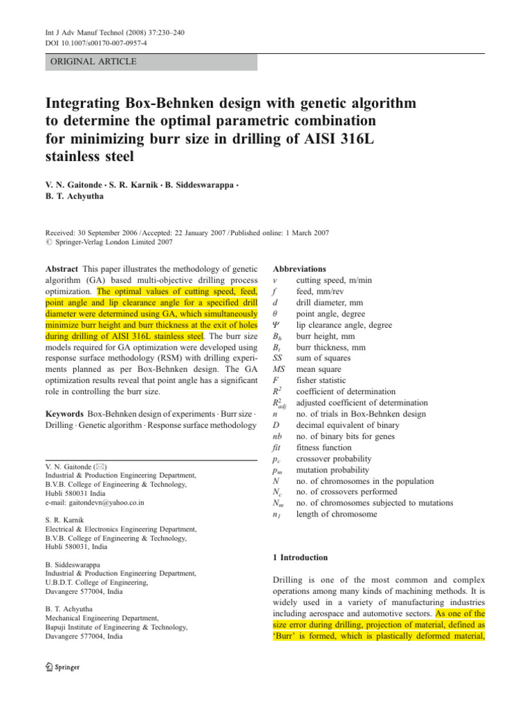 Integrating Box Behnken Design With Genetic Algorithm | PDF | Theoretical Computer Science ...