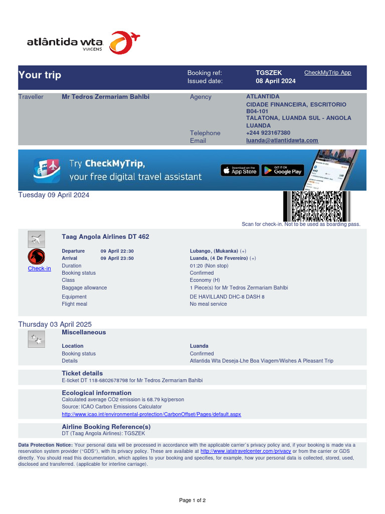 Flight Booking Confirmation for T. Bahlbi | PDF | Civil Aviation | Aviation