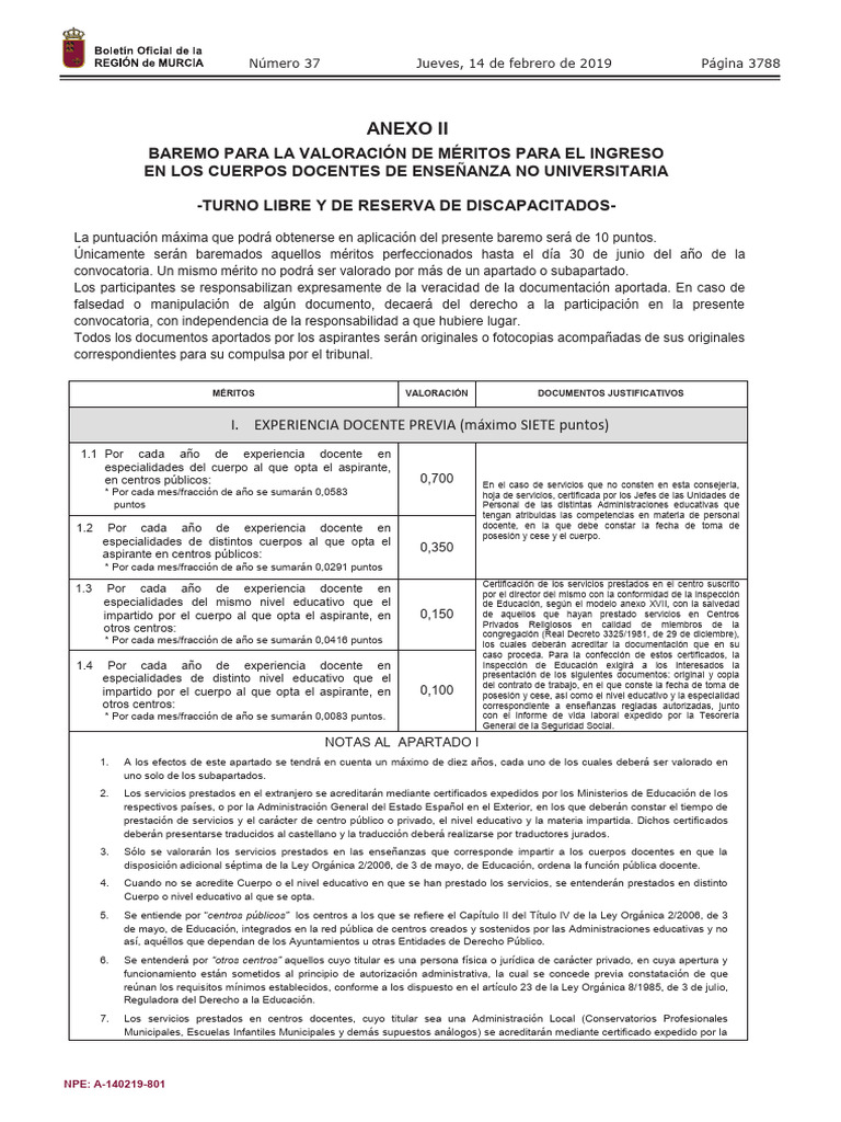 Baremo Oposiciones | PDF | Licenciatura | Educación más alta
