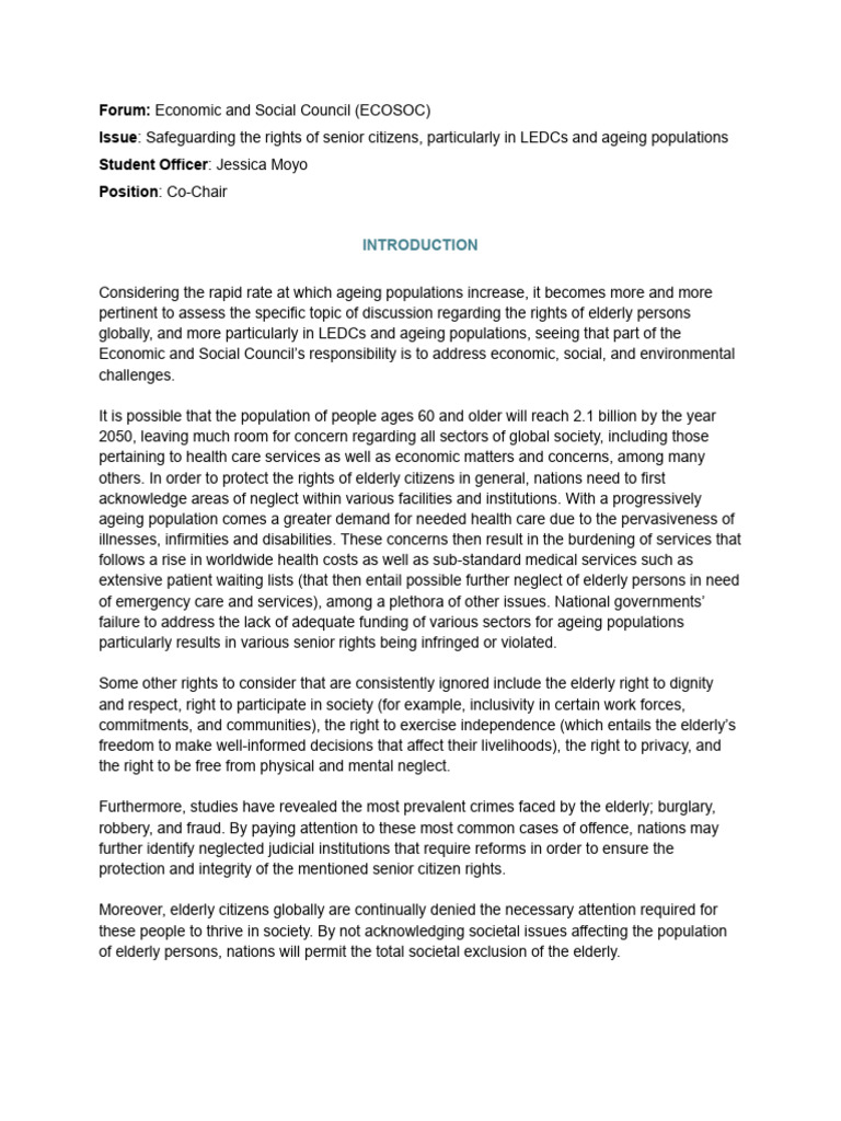 Safeguarding the Rights of Senior Citizens, Especially in LEDCs and ... Safeguarding the Rights of Senior Citizens, Especially in LEDCs and ...