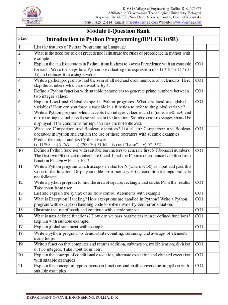 QB Mod1 | PDF | Python (Programming Language) | Computer Program