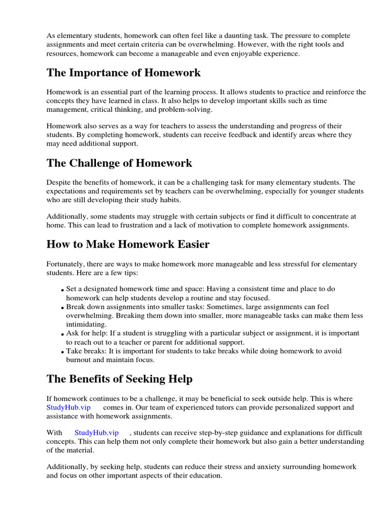 Homework Rubric Elementary | PDF | Homework | Rubric (Academic)