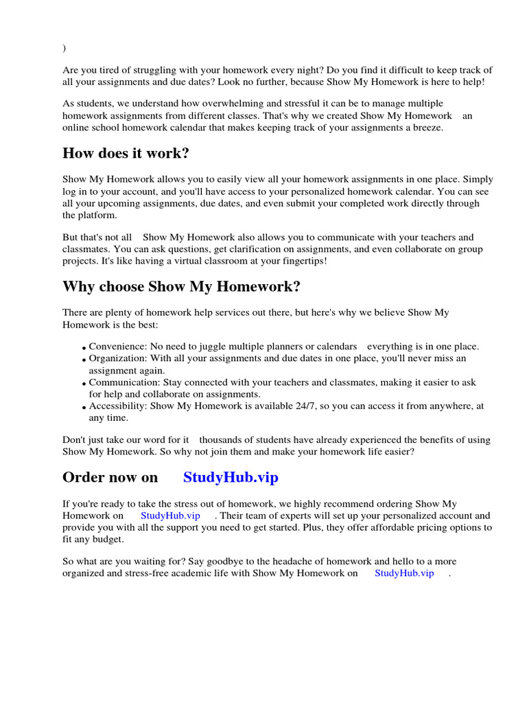 Show My Homework (Online School Homework Calendar | PDF | Homework ...