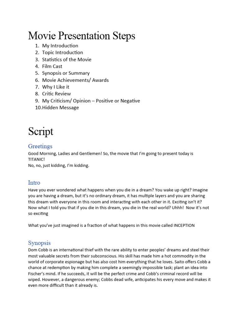 Movie Presentation Steps | PDF | Games & Activities