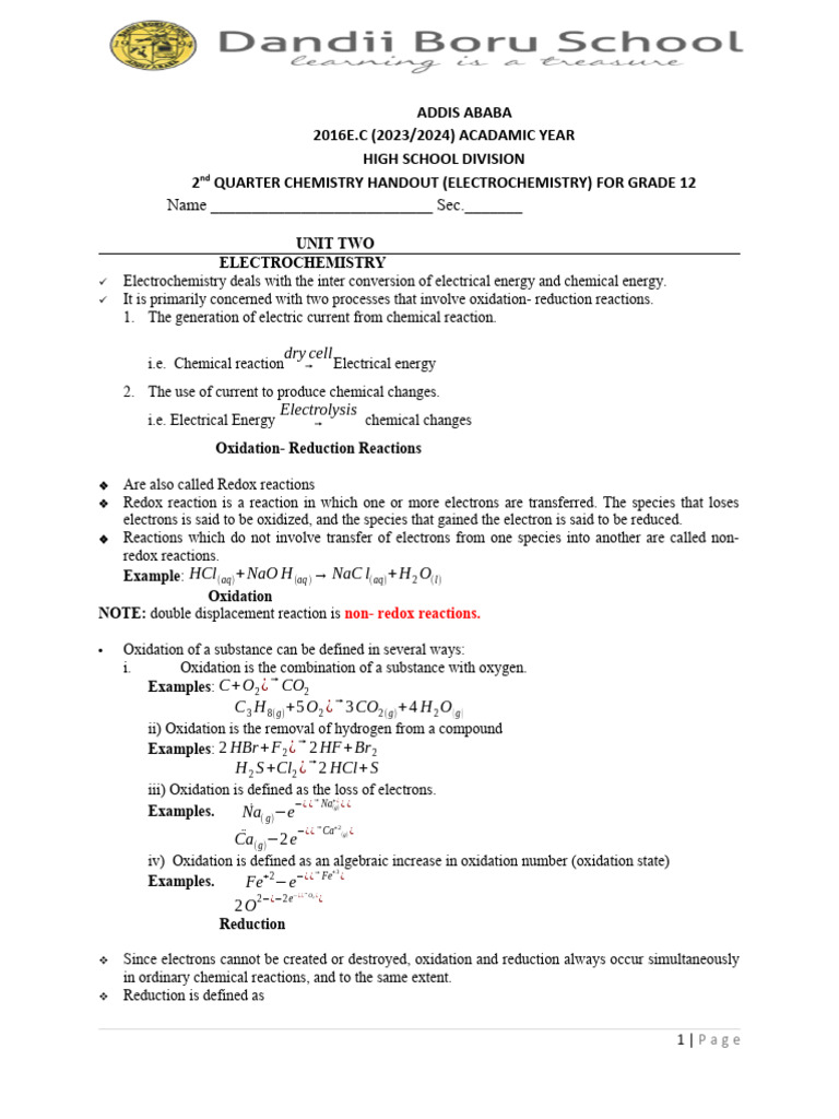Electrochemistry Note For G12 DBS | PDF | Redox | Anode