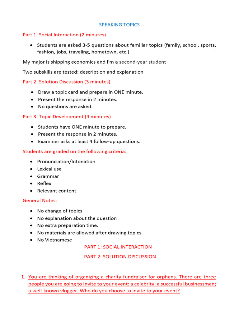 Speaking Topics | PDF