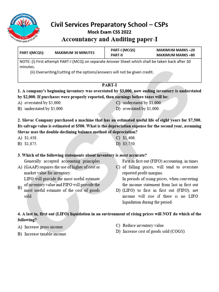 Accountancy and Auditing Paper-I | PDF | Depreciation | Book Value