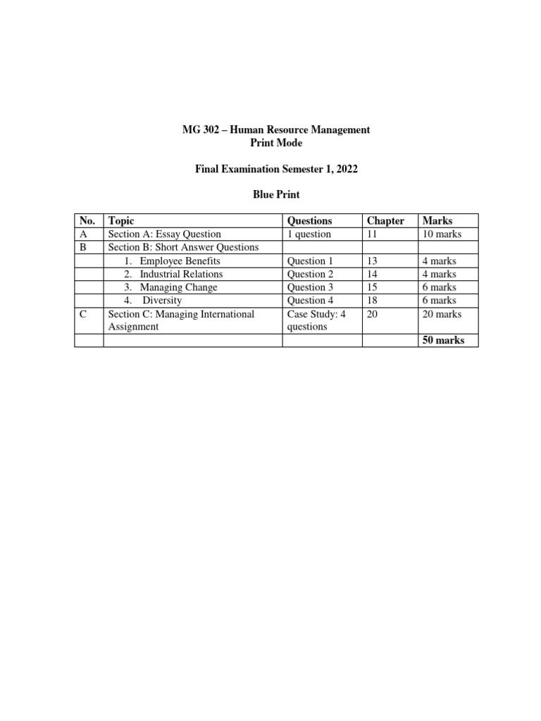 MG 302 Final Exam Paper Blue Print | PDF