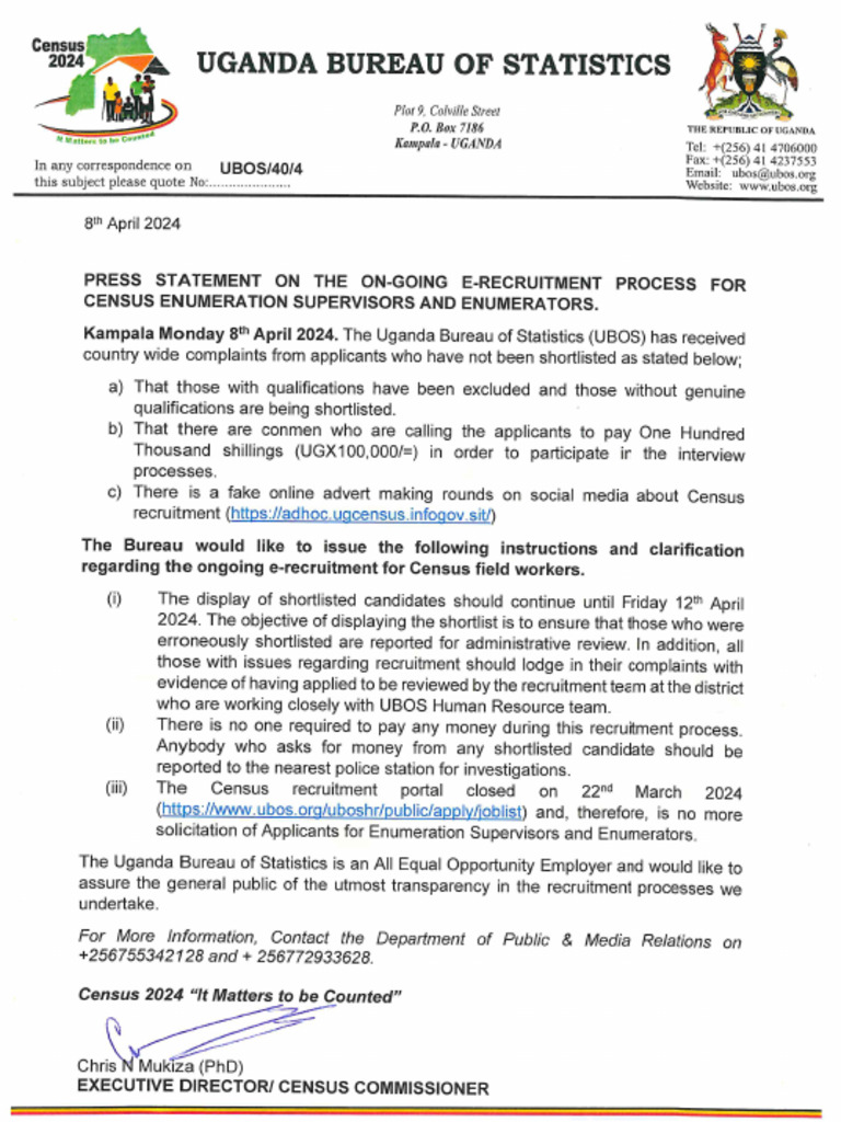 Press Statement On The Ongoing Recruitment Process For Census Enumeration | PDF