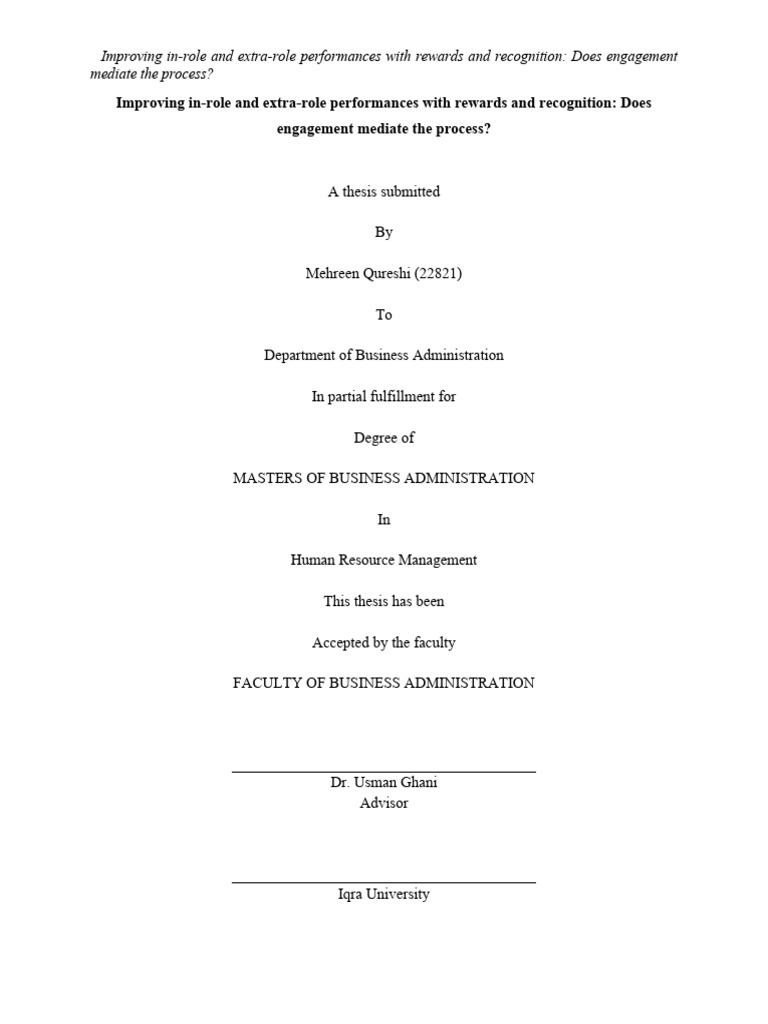 Correction Mehreen Thesis | Download Free PDF | Leadership | Motivational