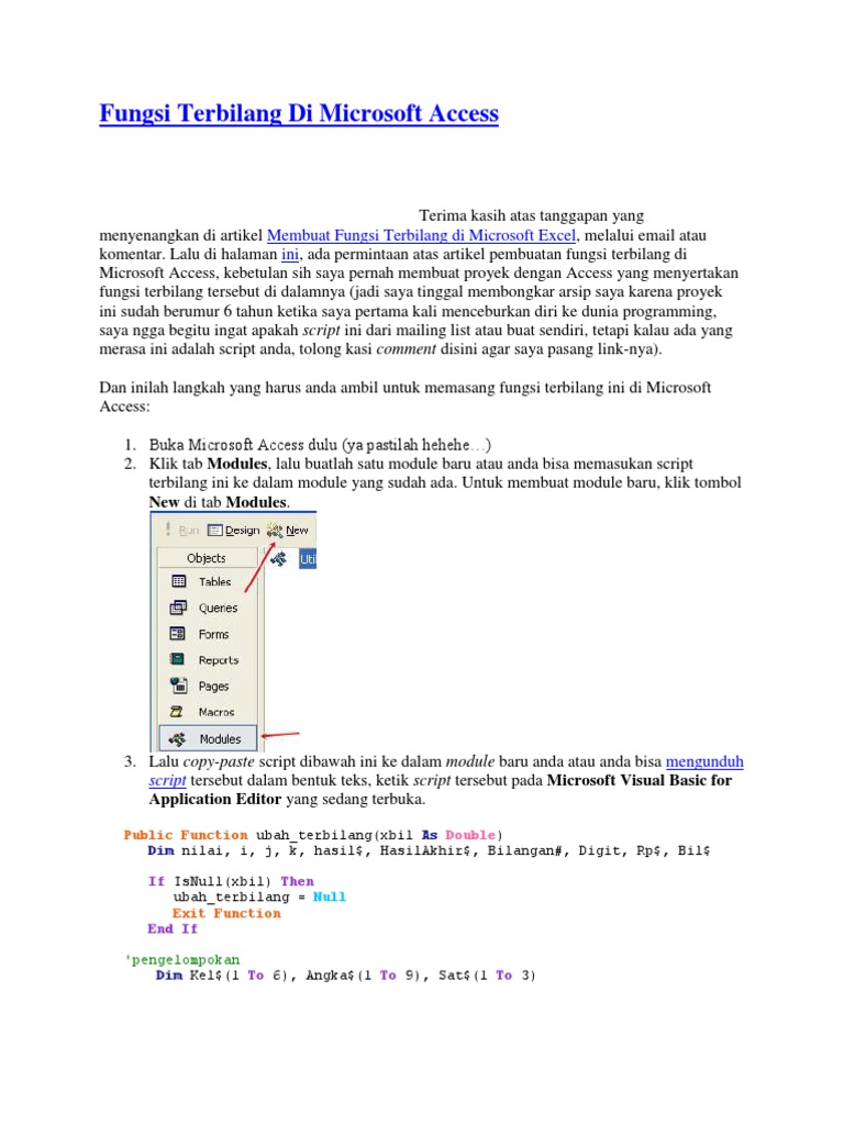 Fungsi Terbilang Di Microsoft Access | PDF | Komputer