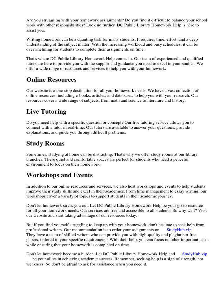 DC Public Library Homework Help | PDF | Libraries | Homework
