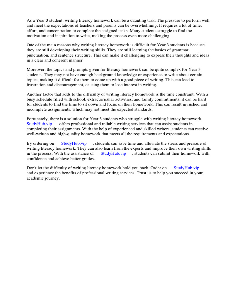 Year 3 Literacy Homework Solutions | PDF | Literacy | English As A ...