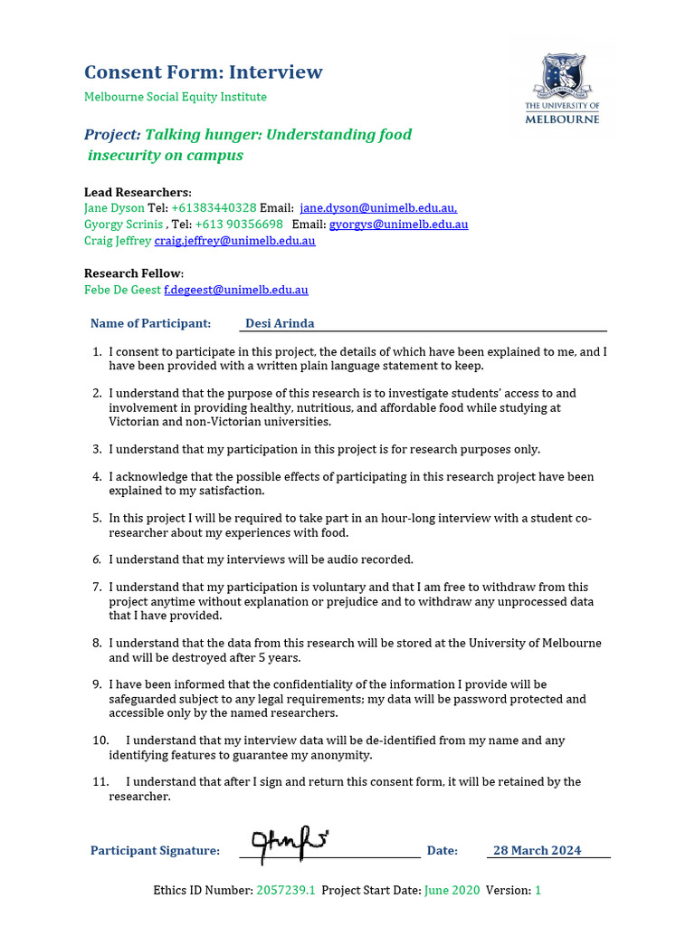 Consent - Food Insecurity Interviews | PDF | Social Science