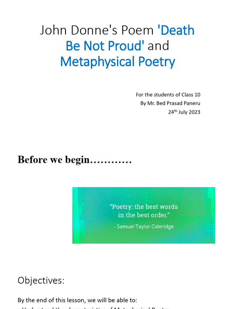 John Donne's Poem 'Death Be Not Proud' and Metaphysical Poetry | PDF ...