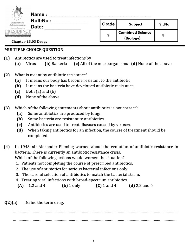 Grade 9 B13.03 Drugs Worksheet.1707838125 | PDF | Antimicrobial ...