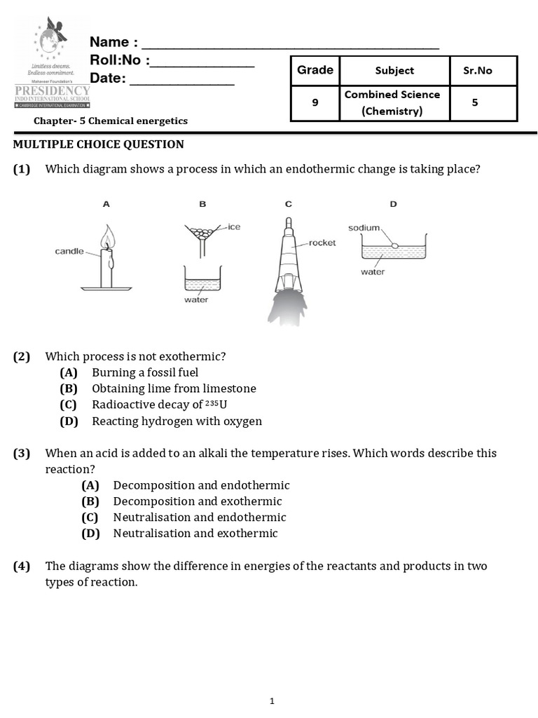 Grade 9 C5 Chemical Energetics Worksheet.1707837992 | PDF | Chemical ...
