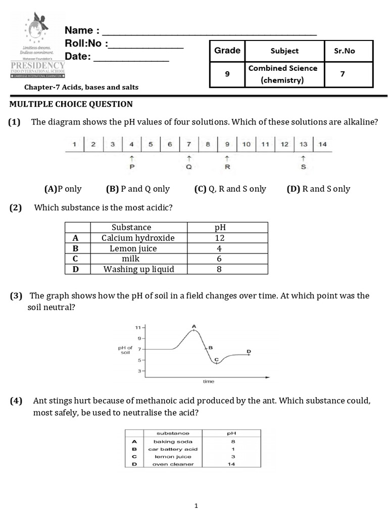 Grade 9 C7 Acids%2C Bases and Salts Worksheet.1707838055 | PDF | Acid ...